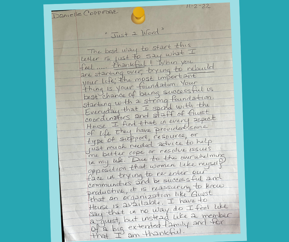 Resident Thank You Letter - Friends of Guest House